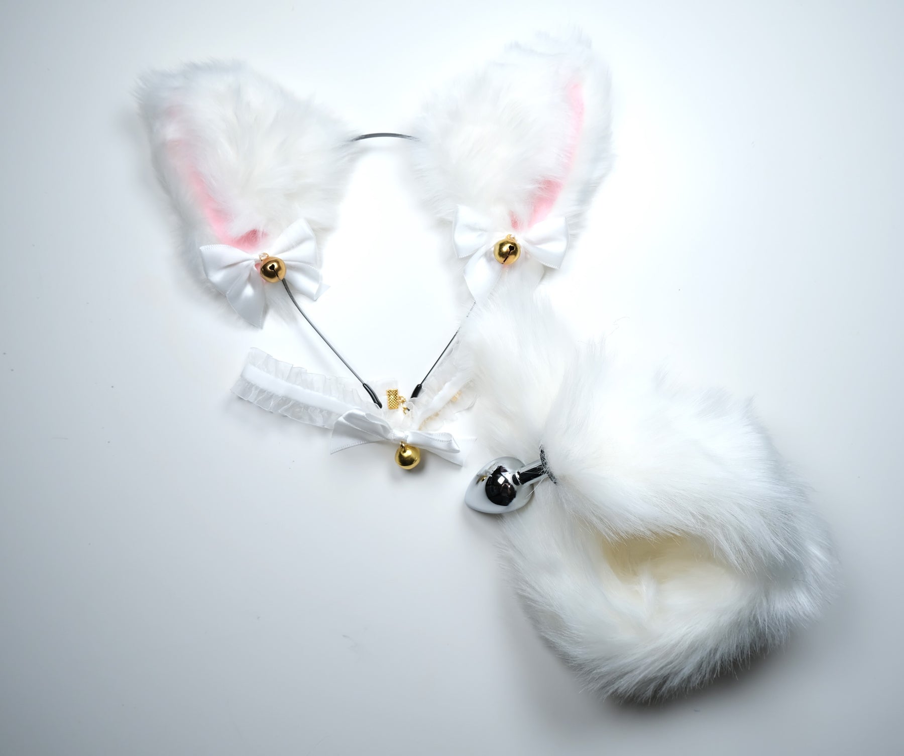 White Pink Cute Ear With Bell Bows Cat Ears BDSM Pet Play Set – LoveOrigin