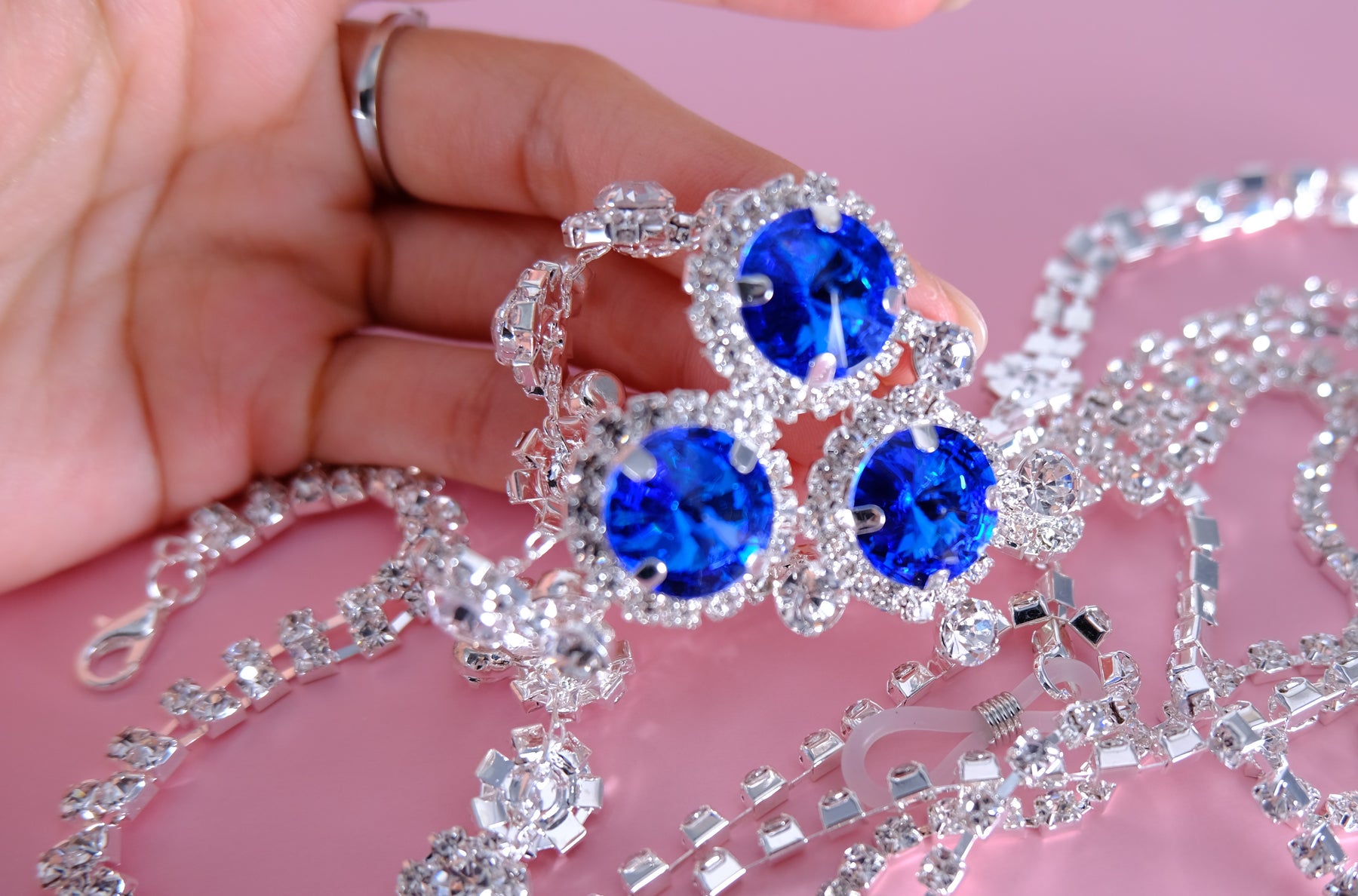 Handmade Gold Silver Blue Stone Chain Necklace Sexy Lingerie Nipple ...