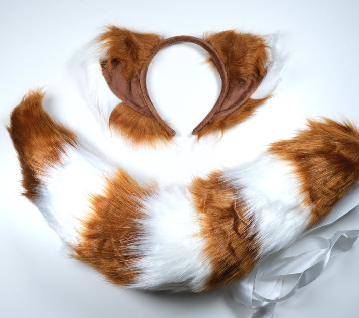Brown White Fox Ears and Tail Animal Beast Anime Wolf Ears Lolita ...