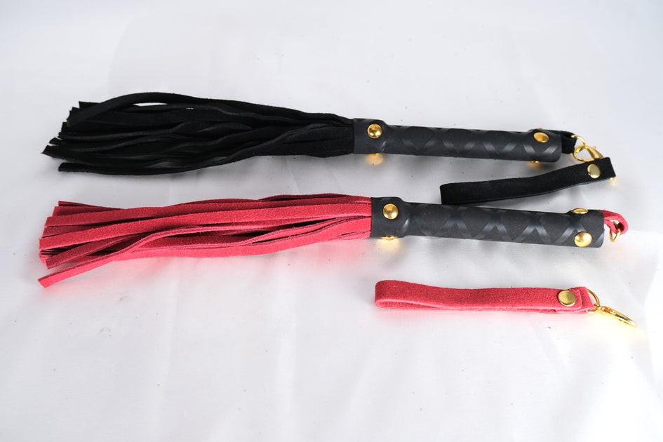 Cute Small Red and Black Mini Real Genuine Cowhide Leather Flogger Whip ...
